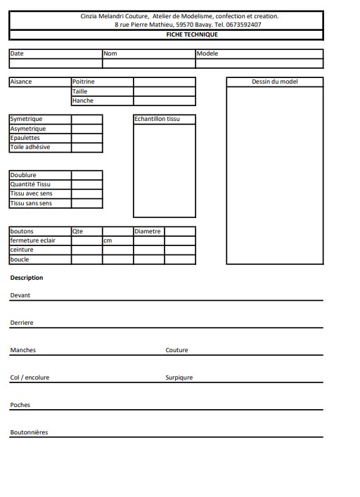 Fiche technique gratuite pour création de couture